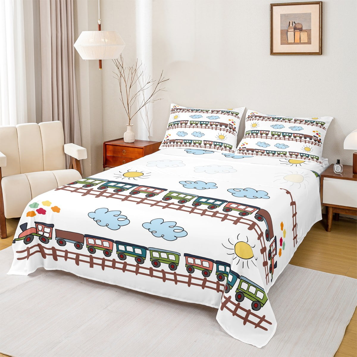 Castle Fairy Cute Railway Train 4pcs Bed Sheets for Kids Children,Steam ...