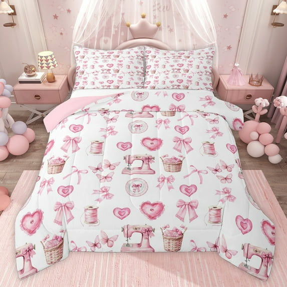 Castle Fairy Cute Ribbon Bow Queen Comforter Set,Cartoon Love Heart ...