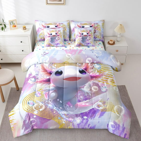 Castle Fairy Cute Salamander Bedding Comforter Set,Kawaii Axolotl Queen ...