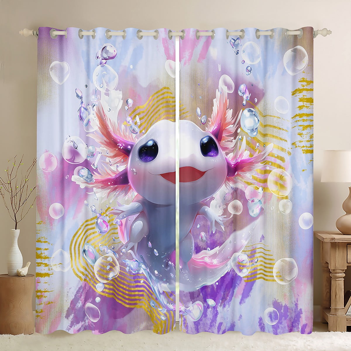 Castle Fairy Cute Salamander Curtains Pack of 2 (42x84 Each),Axolotl ...