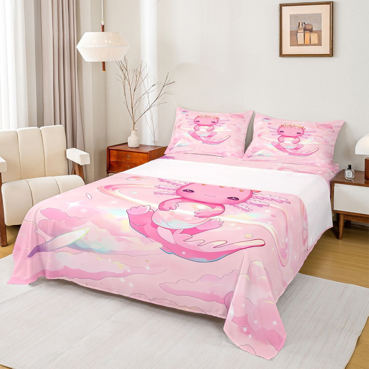 Castle Fairy Cute Salamander Full Size Sheets for Kids,Kawaii Axolotl ...