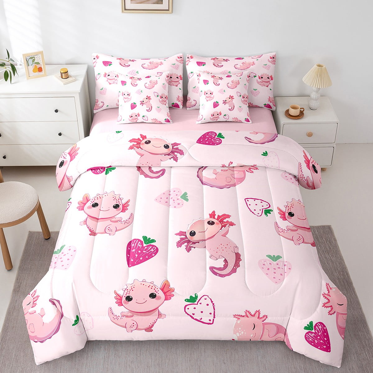 Castle Fairy Cute Salamander Twin Bedding Sets,Kawaii Axolotl Bedding ...