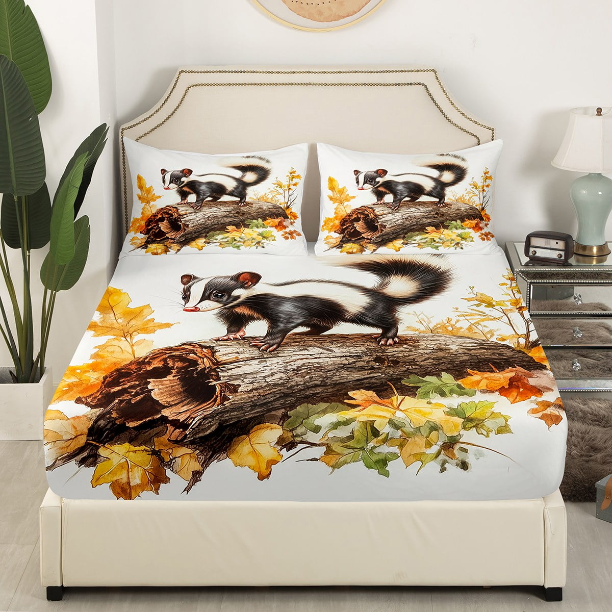 Castle Fairy Cute Skunk 4-Piece Full Size Sheets,Tree Branches Bed Sheets,Kawaii Animal ...