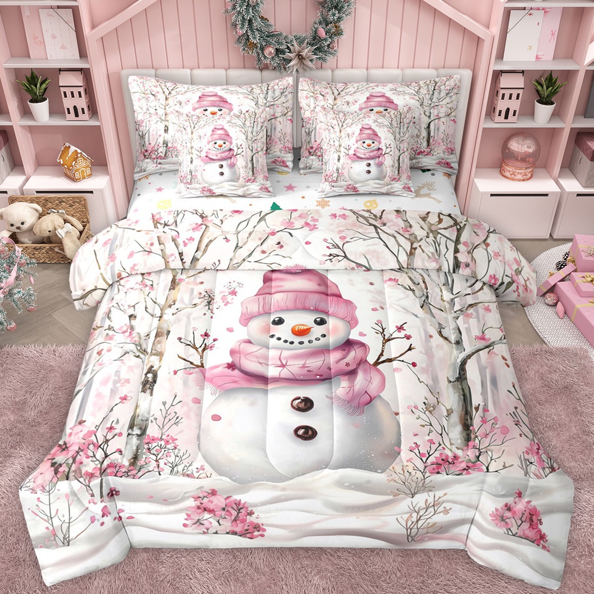 Castle Fairy Cute Snowman Bedding Comforter Set 7 Pieces for Boys Girls ...