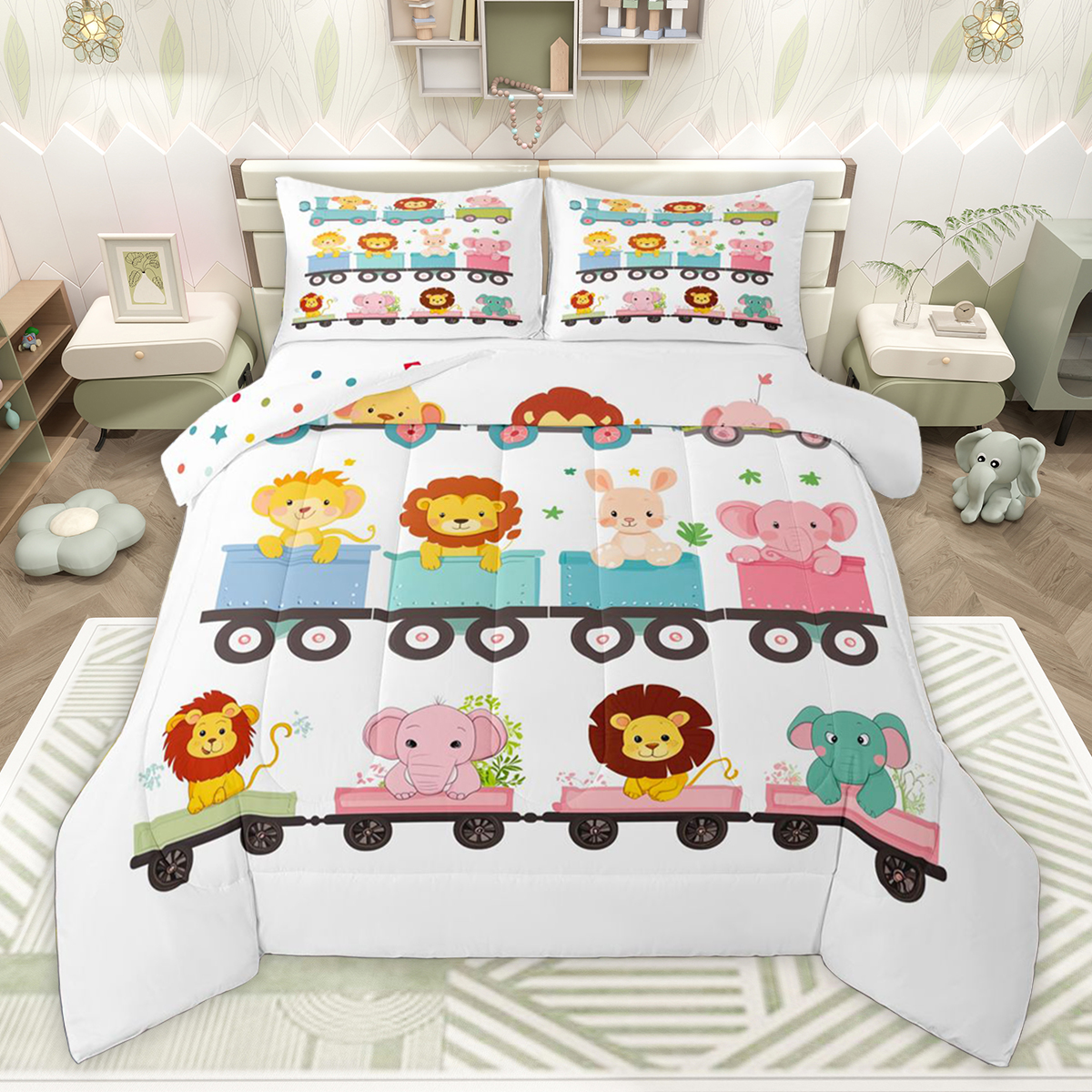 Castle Fairy Cute Tiger Lion Elephant Full Size Comforter Sets,Cartoon ...