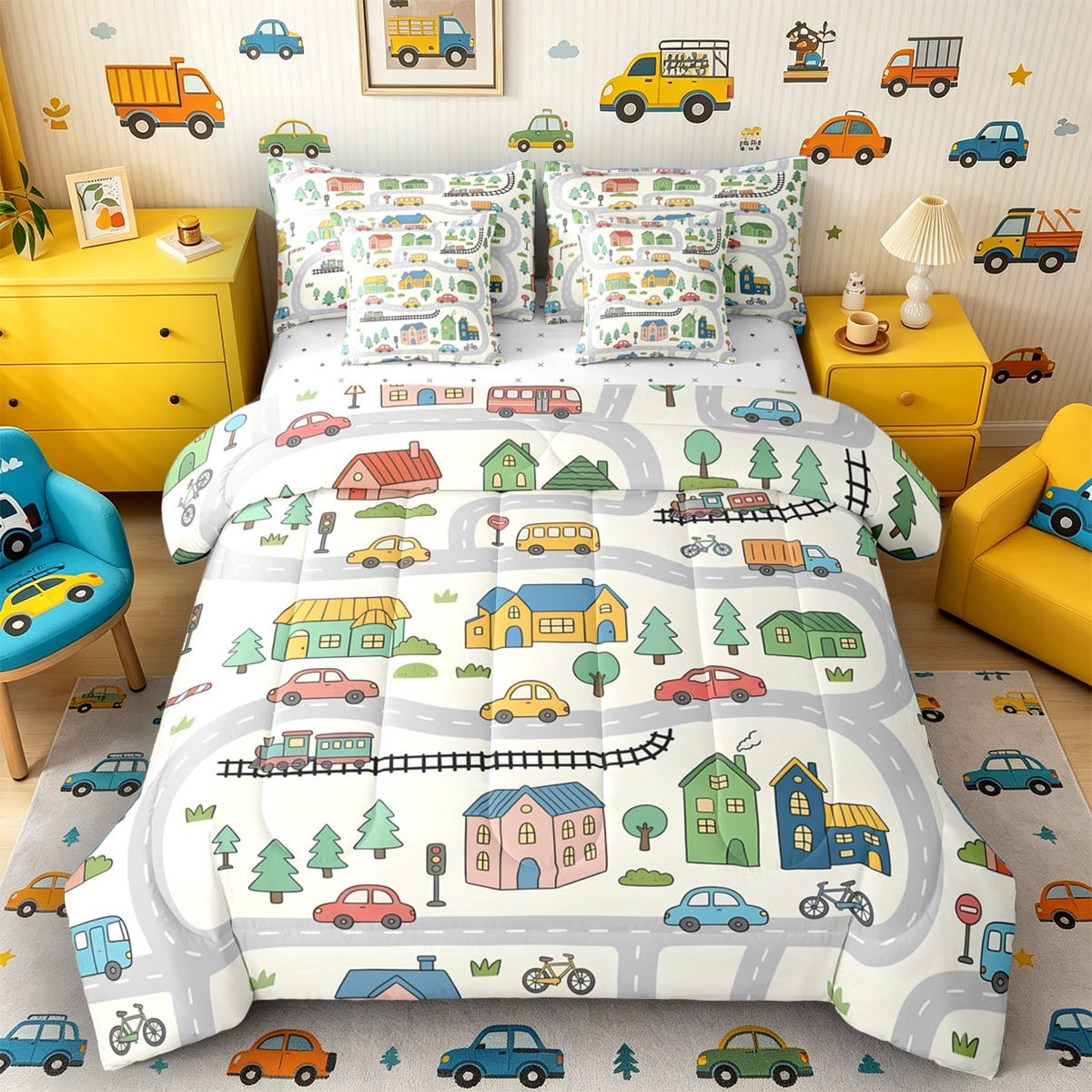 Castle Fairy Cute Town Road Twin Bedding Sets 7-Piece for Kids ...