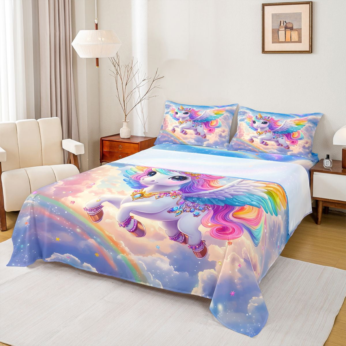 Castle Fairy Cute Unicorn Full Size Sheets for Boys Girls,Rainbow ...