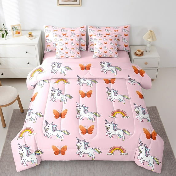 Castle Fairy Cute Unicorn Twin Bedding Sets,Cartoon Rainbow Animal ...