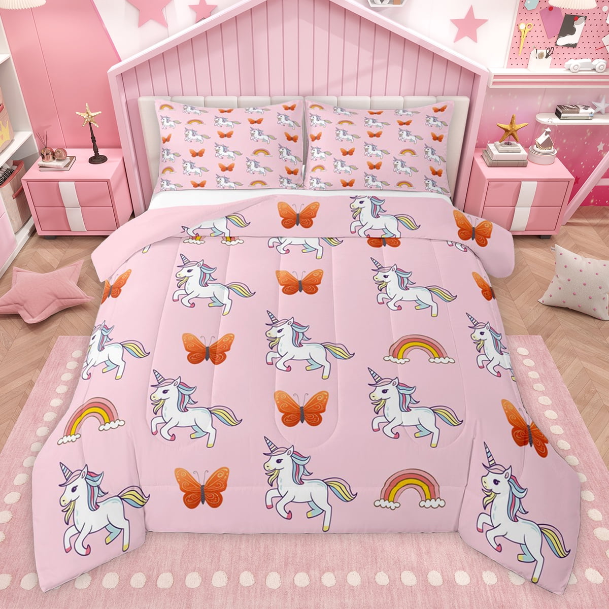 Castle Fairy Cute Unicorn Twin Comforter Sets,Cartoon Rainbow Animal ...