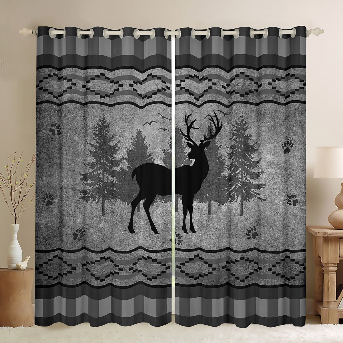 Castle Fairy Deer Blackout Curtains Set of 2 (52x84 Each),Tribal Aztec ...