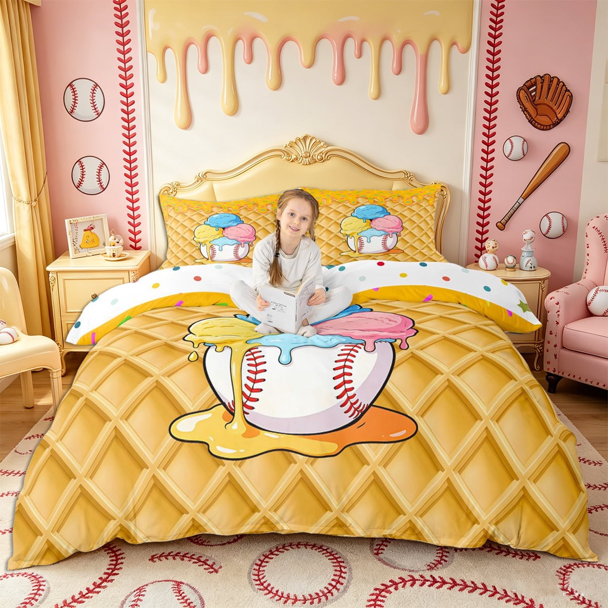 Castle Fairy Dessert Ice Cream Drip Duvet Cover Queen, Sport Baseball ...