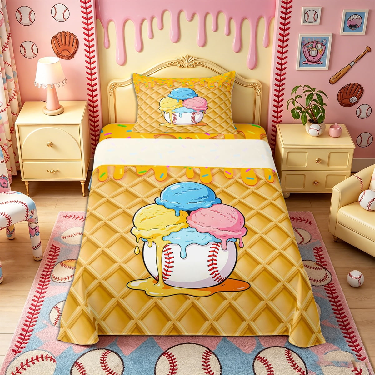 Castle Fairy Dessert Ice Cream Drip Twin Sheets 3pcs, Sport Baseball ...