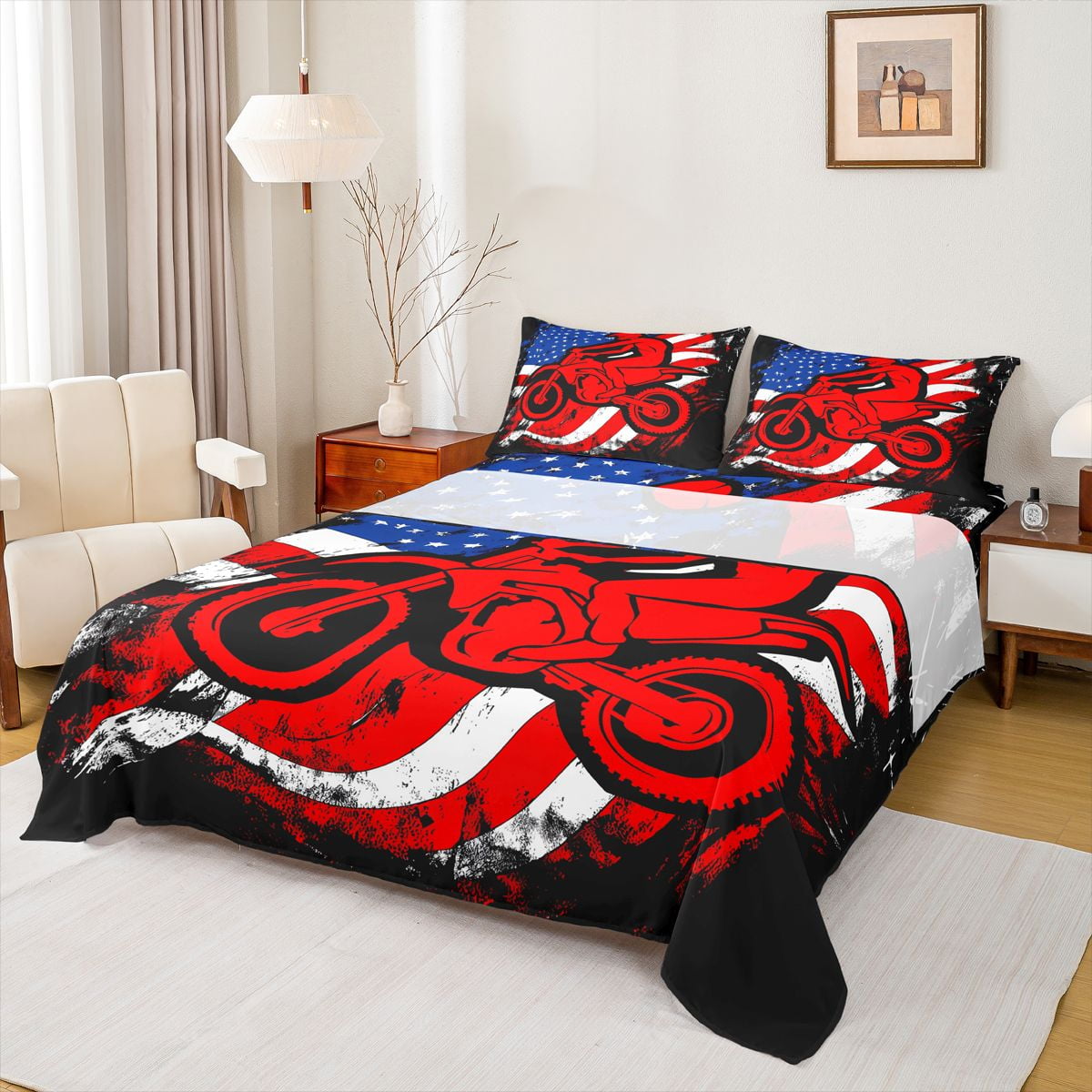Castle Fairy Dirt Bike Bed Sheets for Teens Female Men,Vintage USA Flag King Sheets - Walmart.com