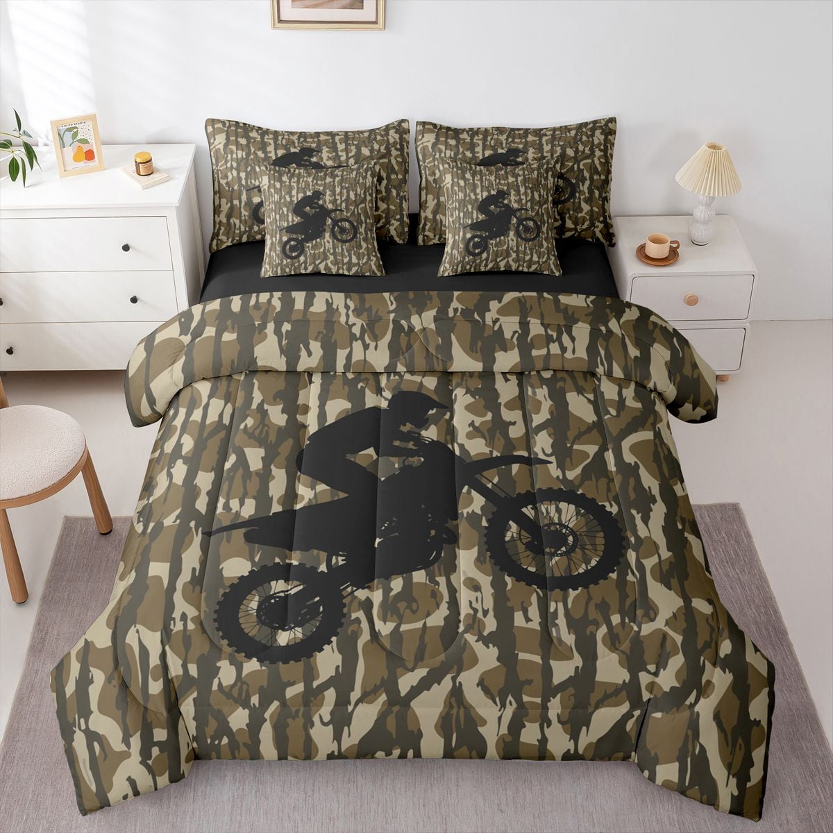 Castle Fairy Dirt Bike Bedding Comforter Set,Vintage Camouflage King ...