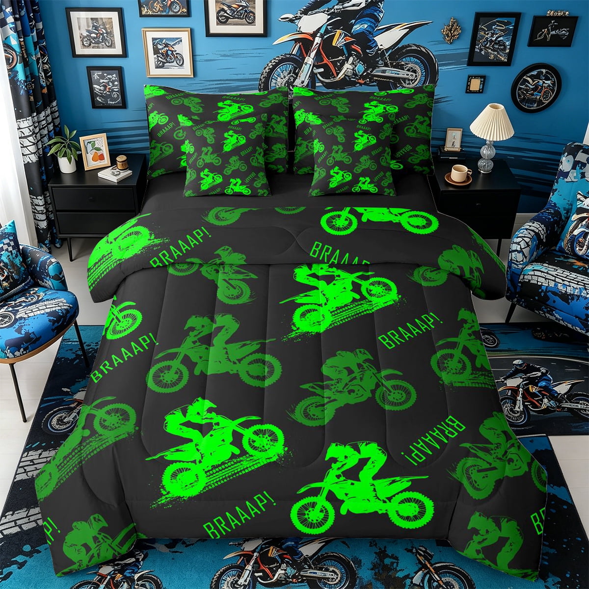 Castle Fairy Dirt Bike Pattern Bedding Comforter Set 7 Pieces for Teens ...