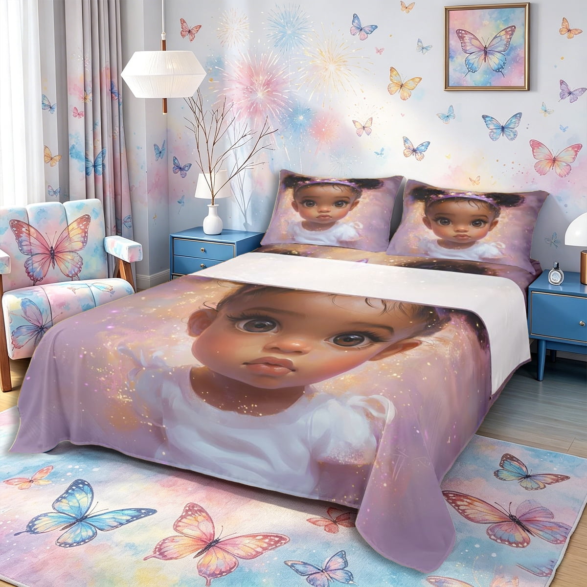 Castle Fairy Dreamy Black Girl King Sheets 4pcs,Star Crown Bedding ...