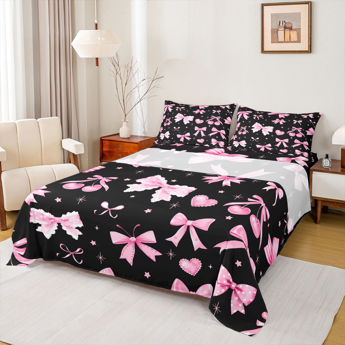 Castle Fairy Dreamy Bowknot Full Size Sheets,Cute Cherry Love Heart Bed ...