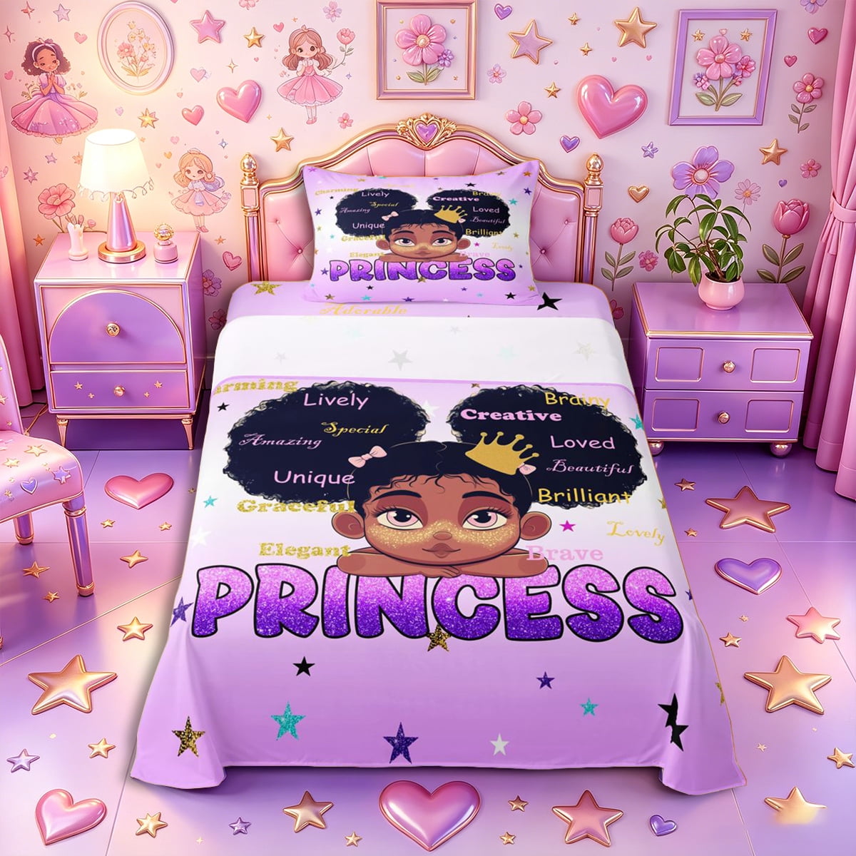 Castle Fairy Dreamy Princess Twin Sheets 3pcs,Gradient Glitter Print ...
