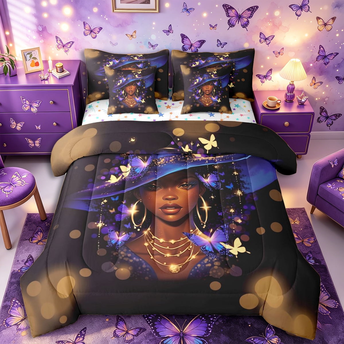 Castle Fairy Dreamy Woman Wearing Wide Brim Hat Twin Bedding 7-Piece ...
