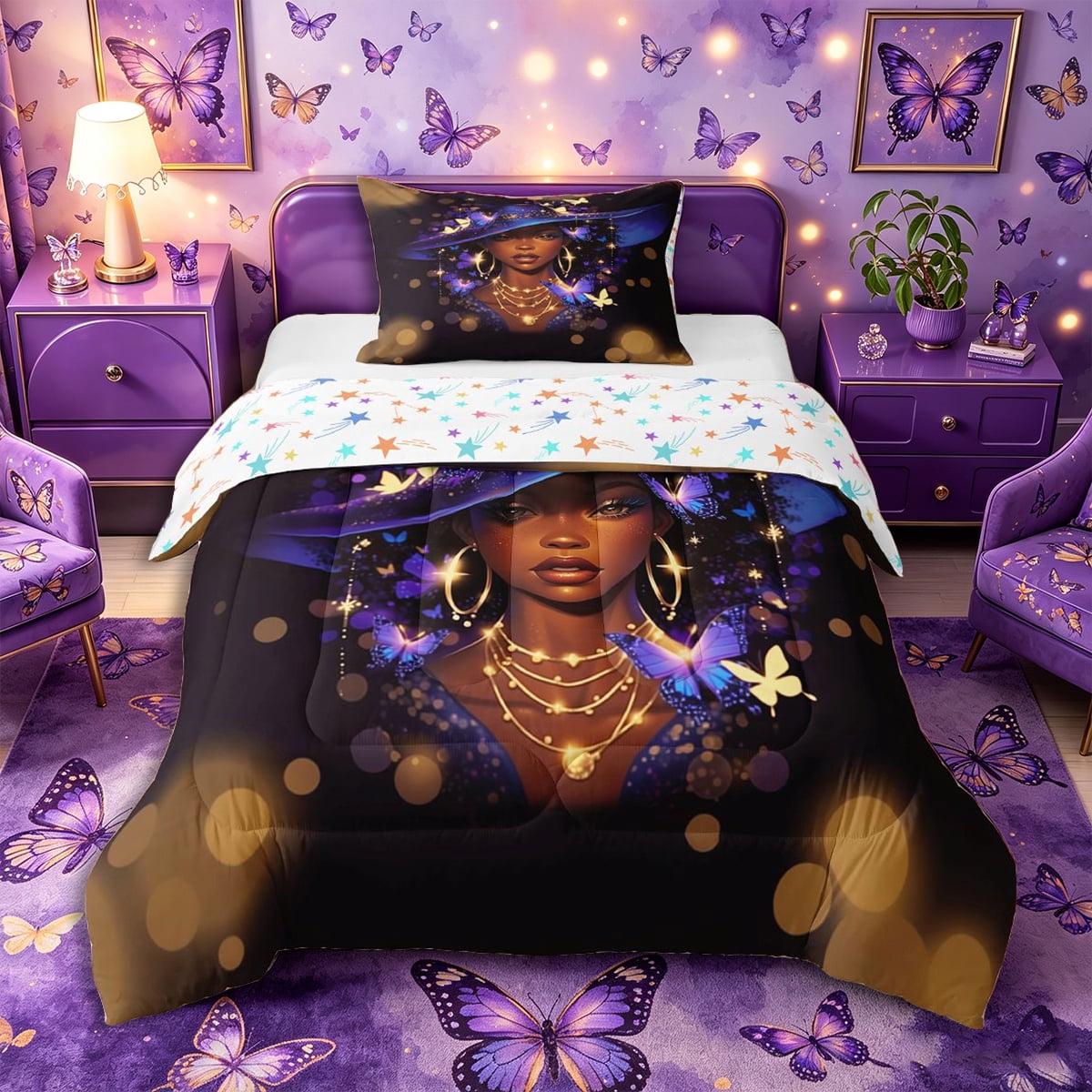 Castle Fairy Dreamy Woman Wearing Wide Brim Hat Twin Comforter Sets ...
