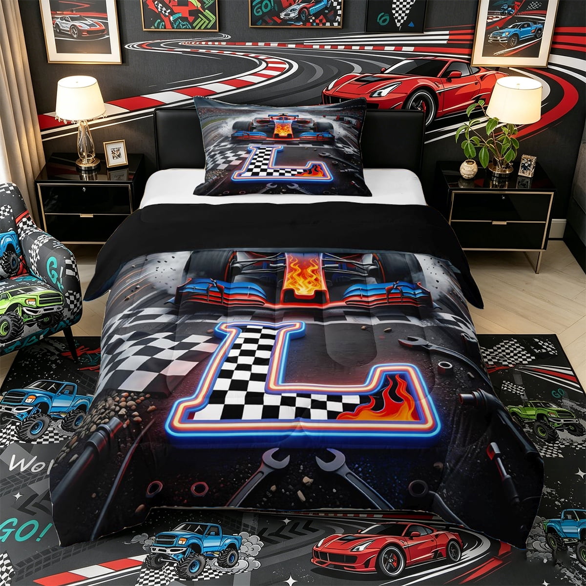 Castle Fairy Dynamic Race Car Twin Comforter Sets 3-Piece for Boys ...