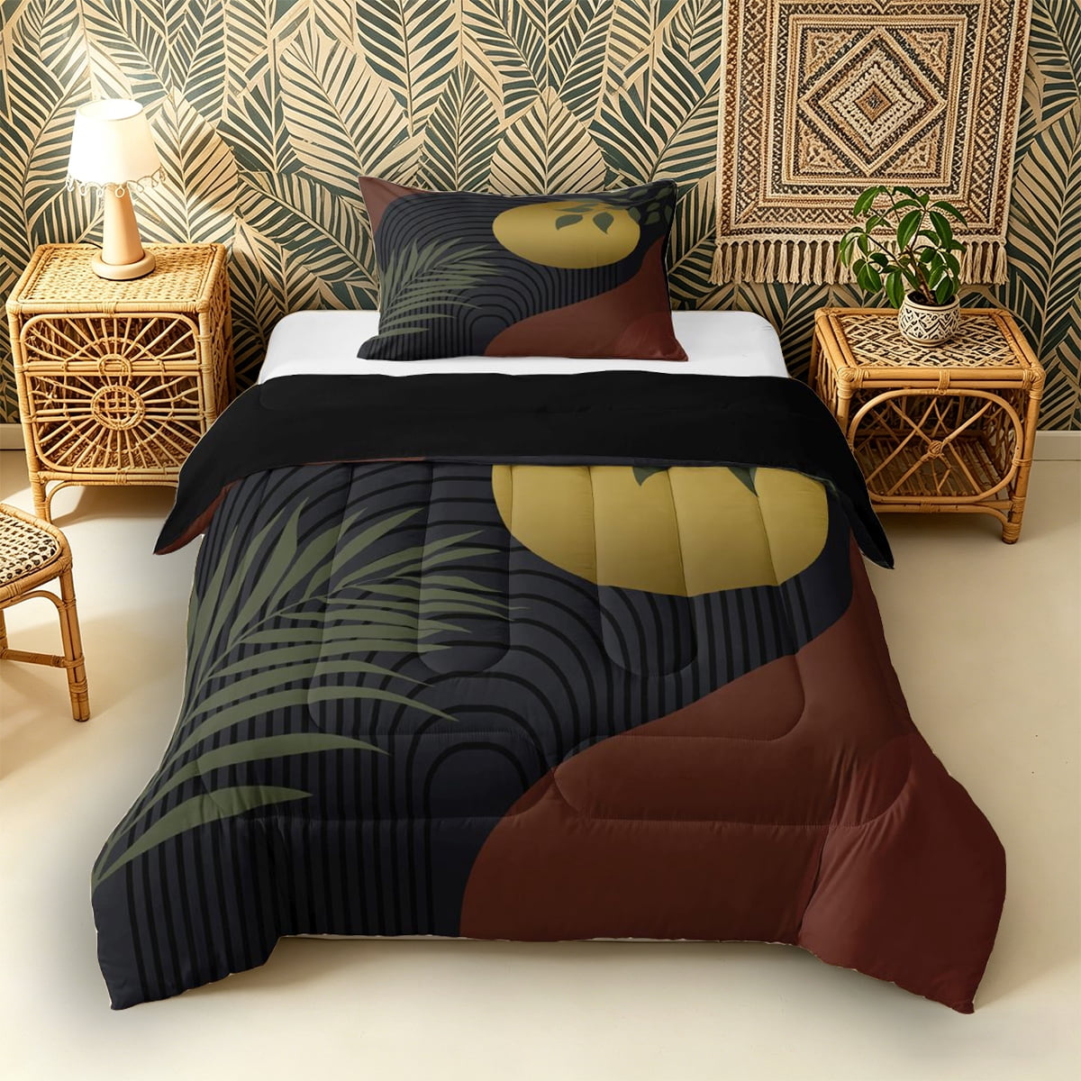 Castle Fairy Earthy Olive Leaf Twin Comforter Sets 3-Piece for Couples ...