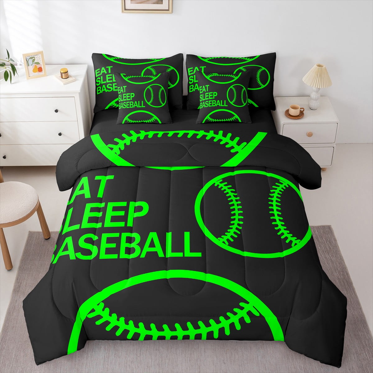 Castle Fairy Eat Sleep Baseball 7-Piece Bedding Comforter Set for Boys ...