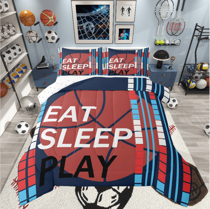 Castle Fairy Eat Sleep Basketball Boy 3-Piece Full Size Comforter Sets ...
