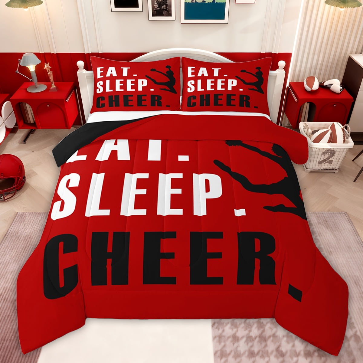 Castle Fairy Eat Sleep Cheer Queen Comforter Set,Sport Dance Bedding ...