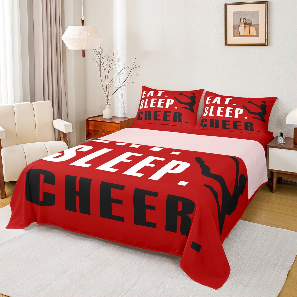 Castle Fairy Eat Sleep Cheer Twin Sheet Sets for Girl Female,Girly ...