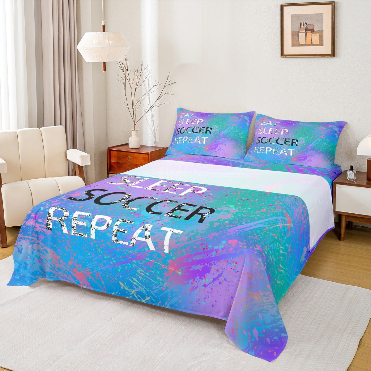 Castle Fairy Eat Sleep Soccer 4pcs Bed Sheets for Children Teens Adults ...