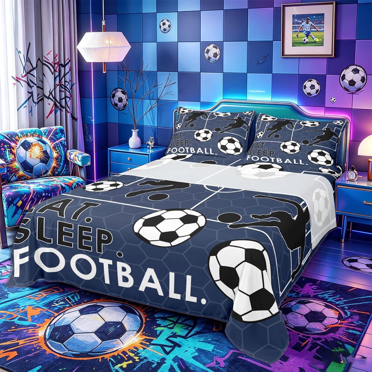 Castle Fairy Eat Sleep Soccer King Sheets 4pcs, Sport Theme Hexagon ...