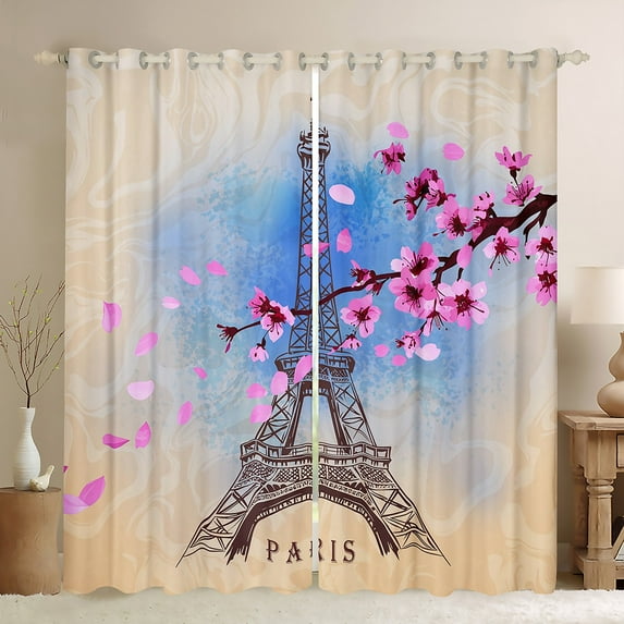 Castle Fairy Eiffel Tower Black Out Curtains,Sakura Curtains Pack of 2 ...