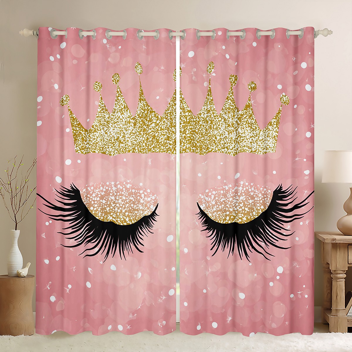 Castle Fairy Elegant Eyelash Girl Blackout Curtains Set of 2 (52x84 ...