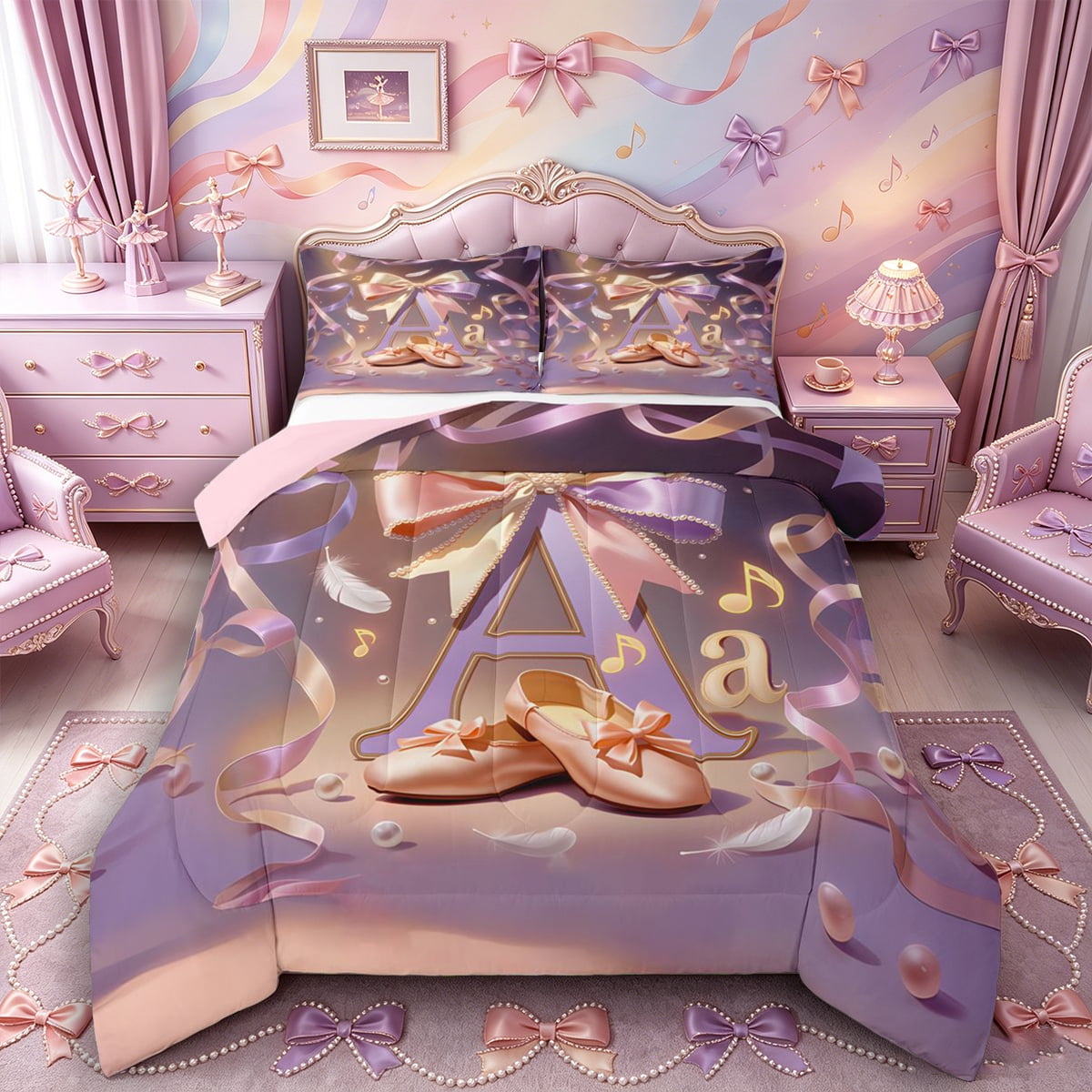 Castle Fairy Elegant Letter A Full Size Comforter Sets 3-Piece,Ballet ...