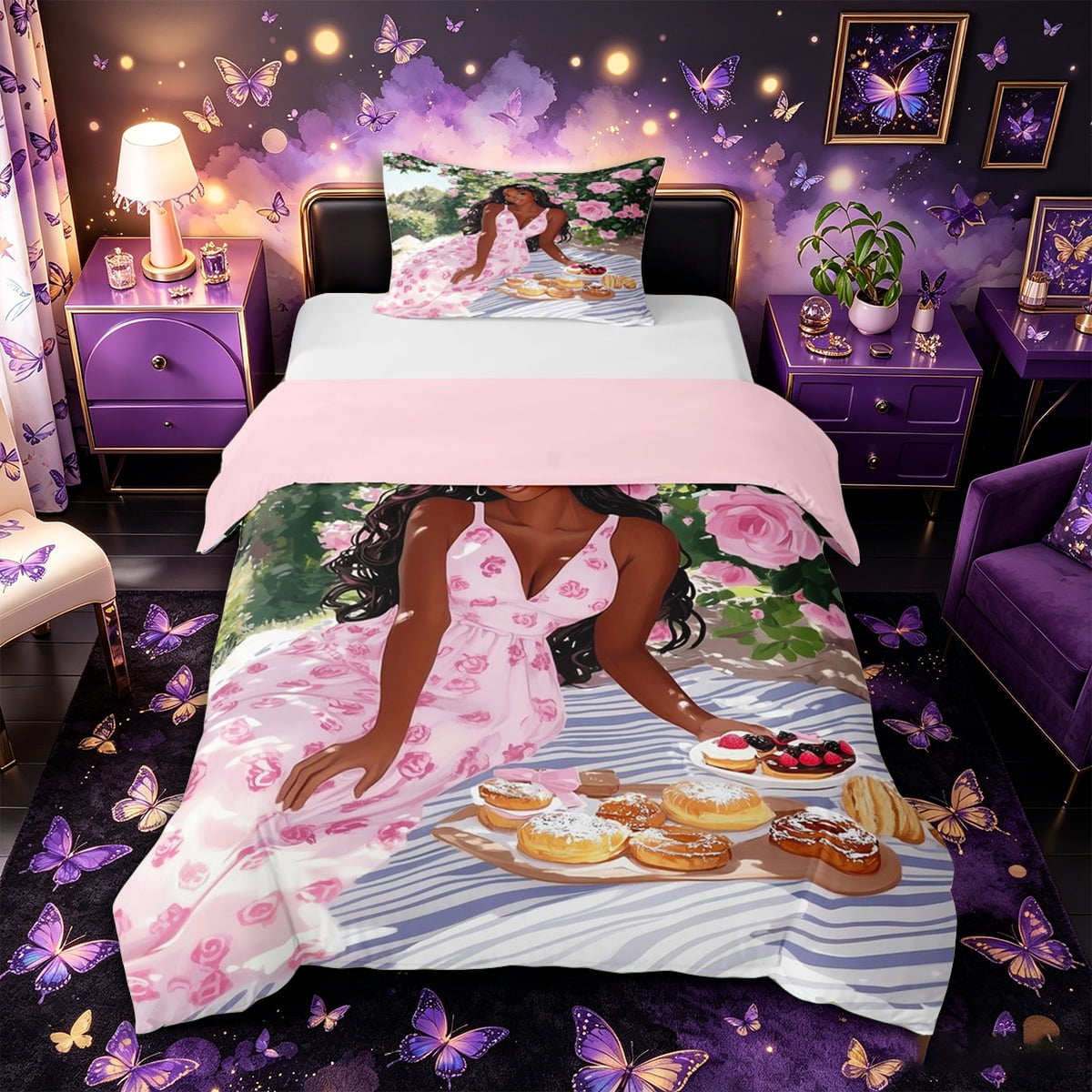 Castle Fairy Elegant Woman In Rose Garden Picnic Twin Duvet Cover ...