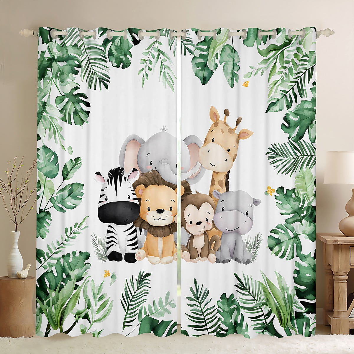 Castle Fairy Elephant Giraffe Curtains Pack of 2 (42x84 Each),Leaves ...