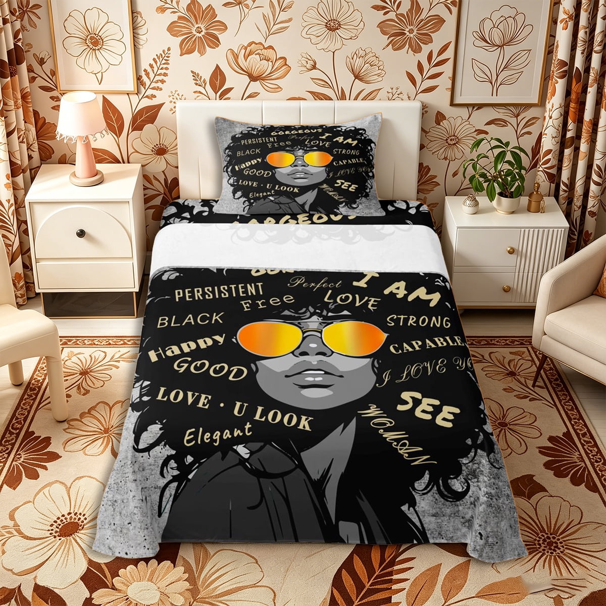 Castle Fairy Empowering Black Woman Twin Sheets 3pcs,Word Art Print ...