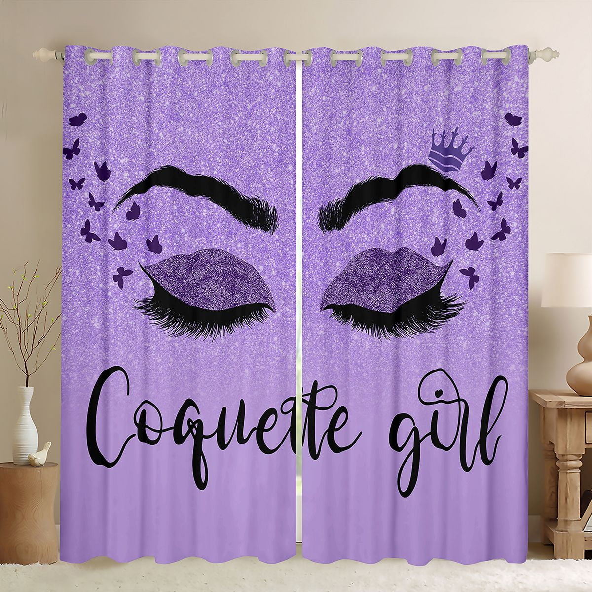Castle Fairy Eyelash Black Out Curtains,Glitter Print Curtains Pack of ...