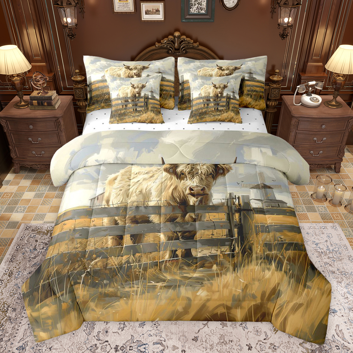 Castle Fairy Farm Animal Cow 7-Piece Queen Bedding Set for Kids Teens ...