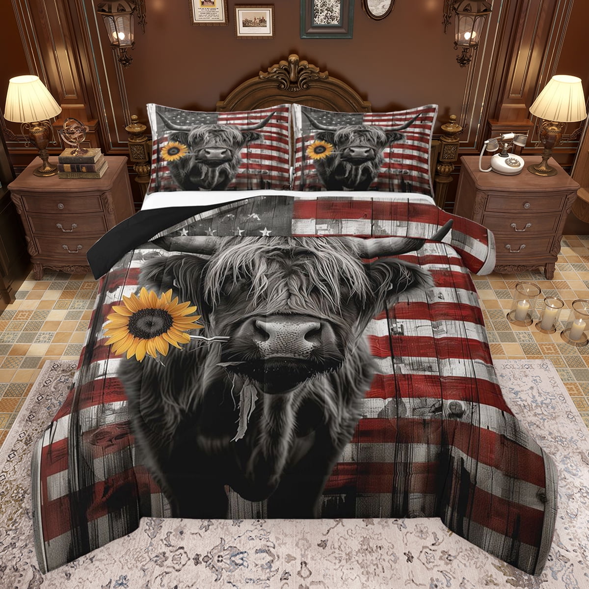 Castle Fairy Farm Highland Cattle Bedding Comforter Set 2pcs for Boys Girls,Vintage American ...