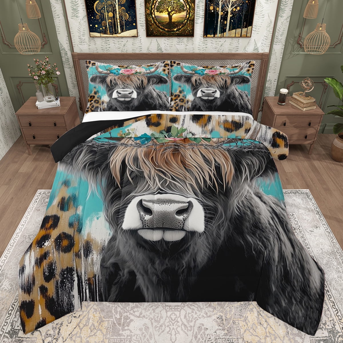 Castle Fairy Farm Highland Cow Bedding Comforter Set 2pcs for Boys ...
