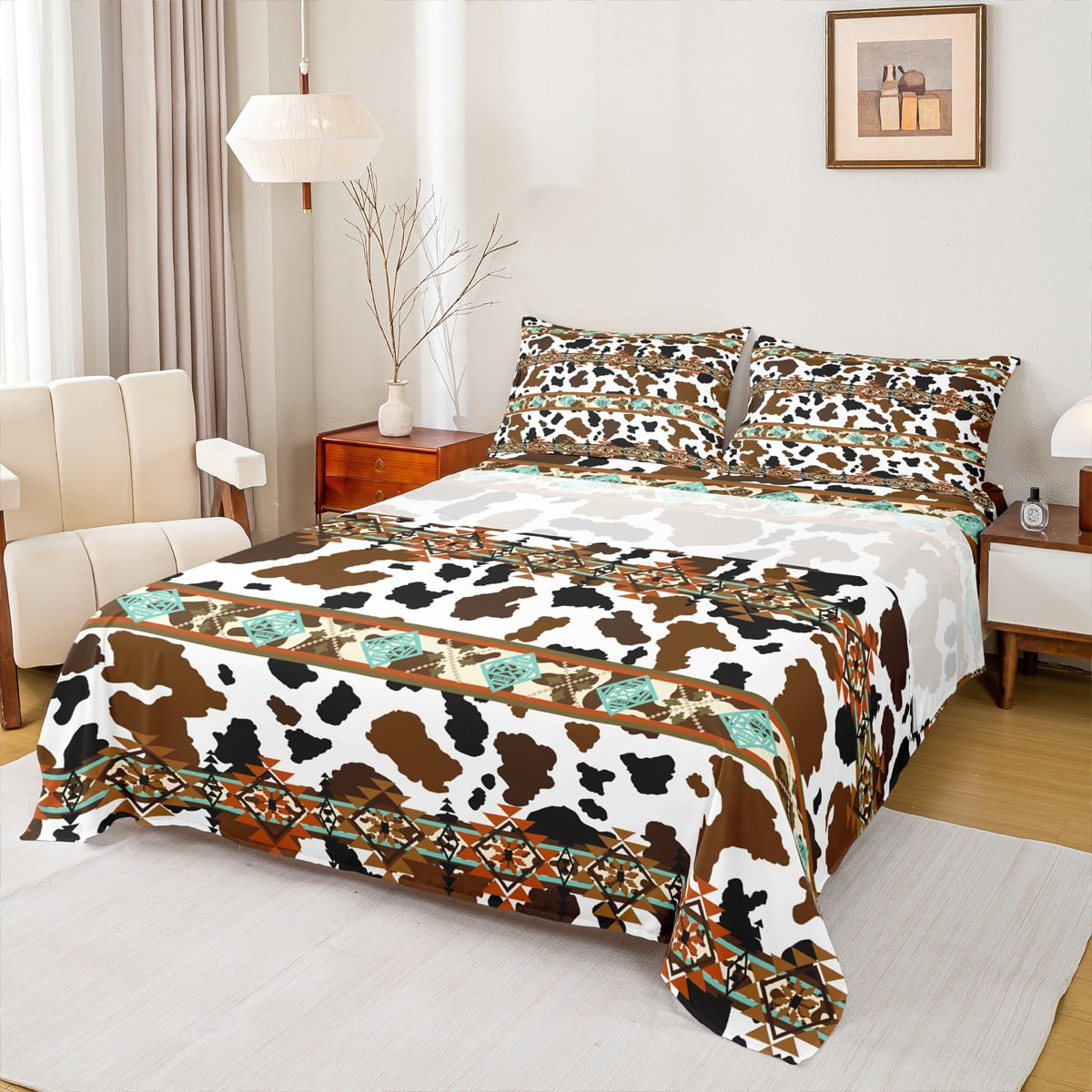 Castle Fairy Farmhouse Animal Cow Print 4 Pieces Queen Sheet Sets for ...