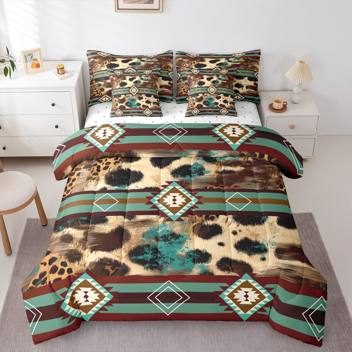 Castle Fairy Farmhouse Animal Cow Print 7-Piece Bedding Comforter Set ...