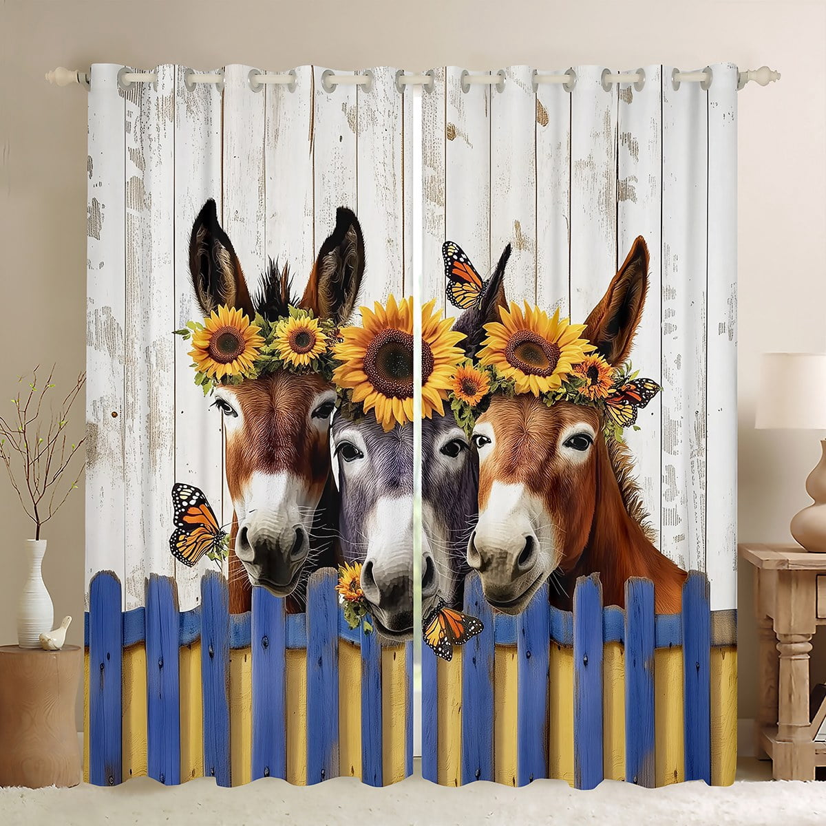 Castle Fairy Farmhouse Animal Donkey Black Out Curtains for Female Men ...