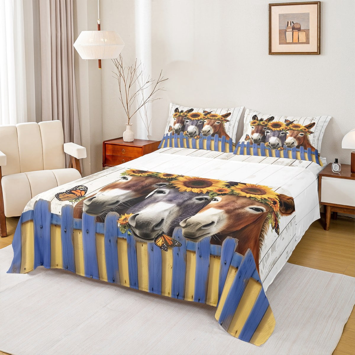Castle Fairy Farmhouse Animal Donkey Full Size Sheets 4-Piece for ...