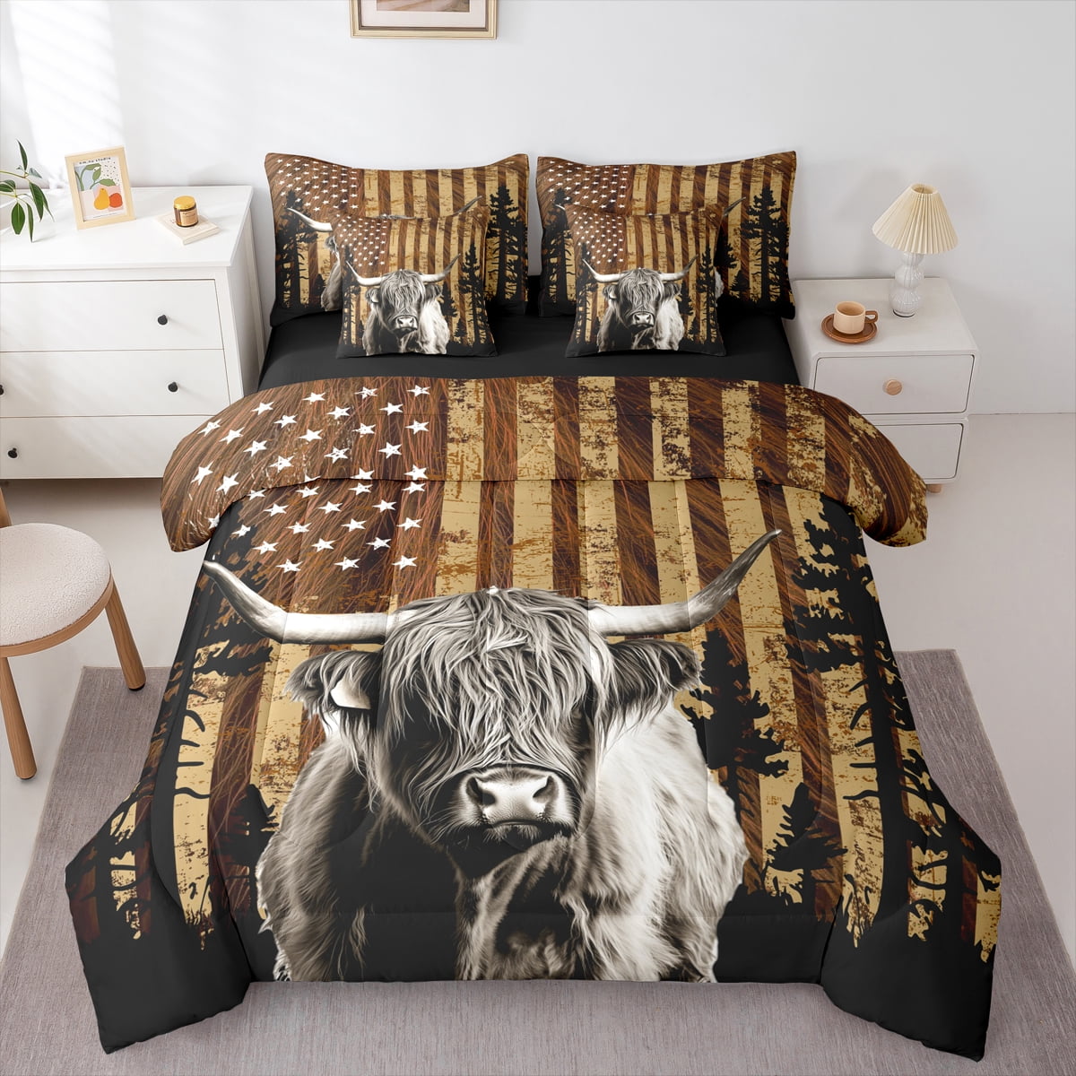 Castle Fairy Farmhouse Animal Highland Cow American Flag Retro Vintage ...