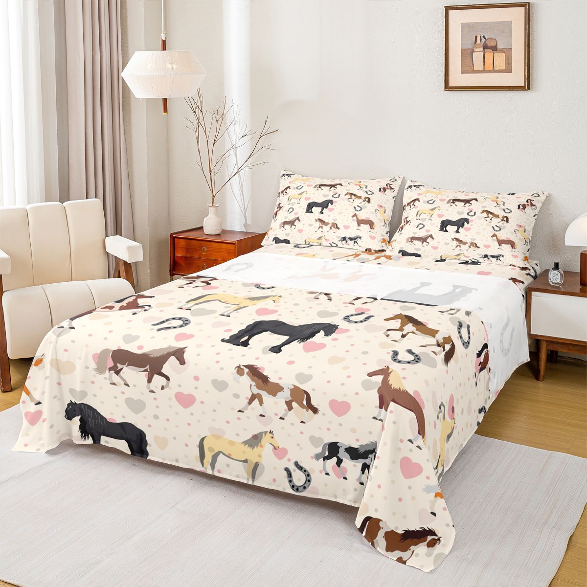 Castle Fairy Farmhouse Animal Horse 4 Pieces Queen Sheet Sets for Teens ...