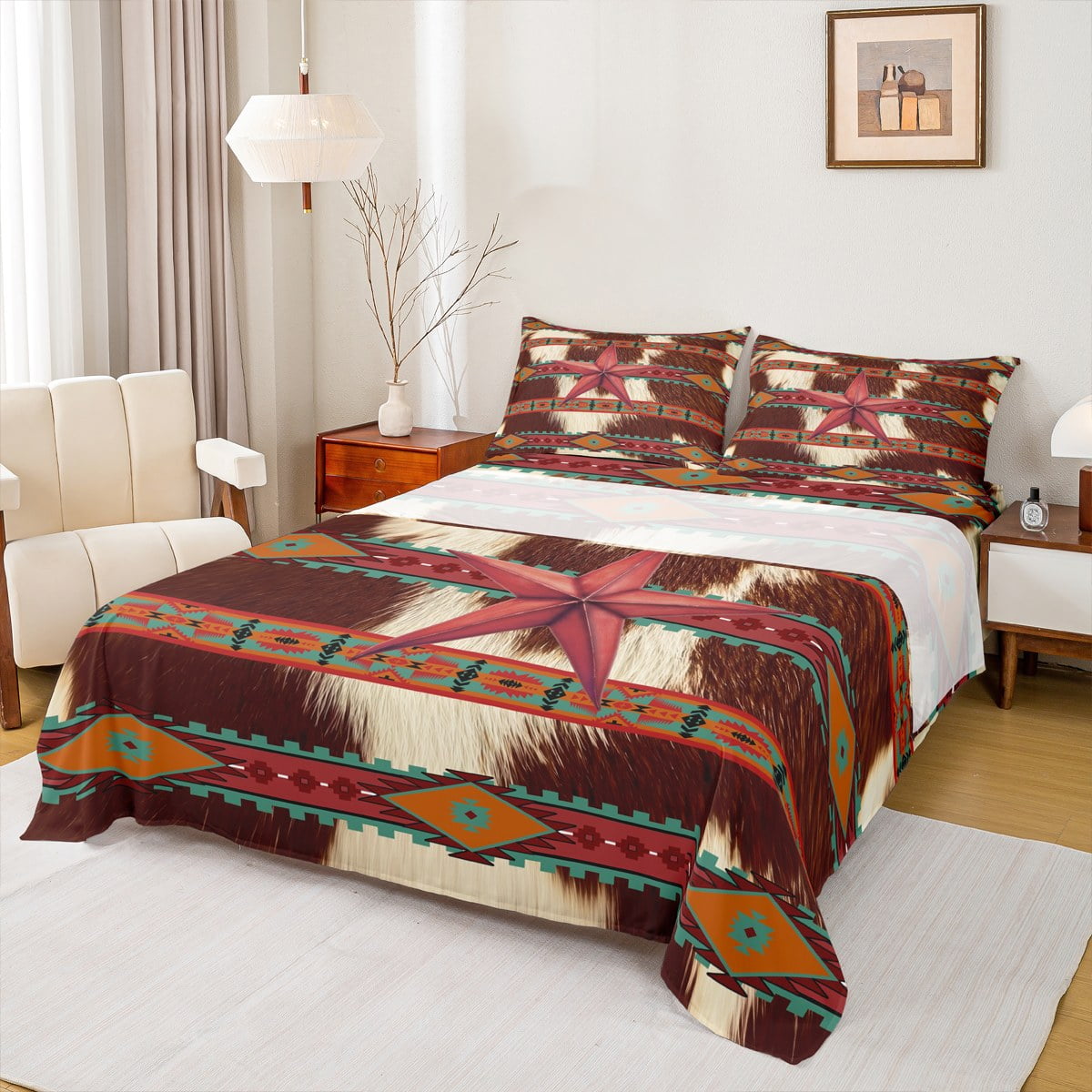 Castle Fairy Farmhouse Cow Print Bed Sheets,Bohemian Tribal Aztec King ...