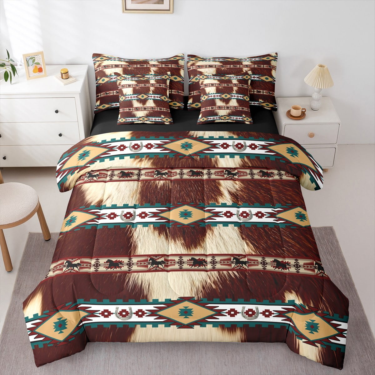 Castle Fairy Farmhouse Cow Print Bedding Comforter Set,Bohemian Aztec ...